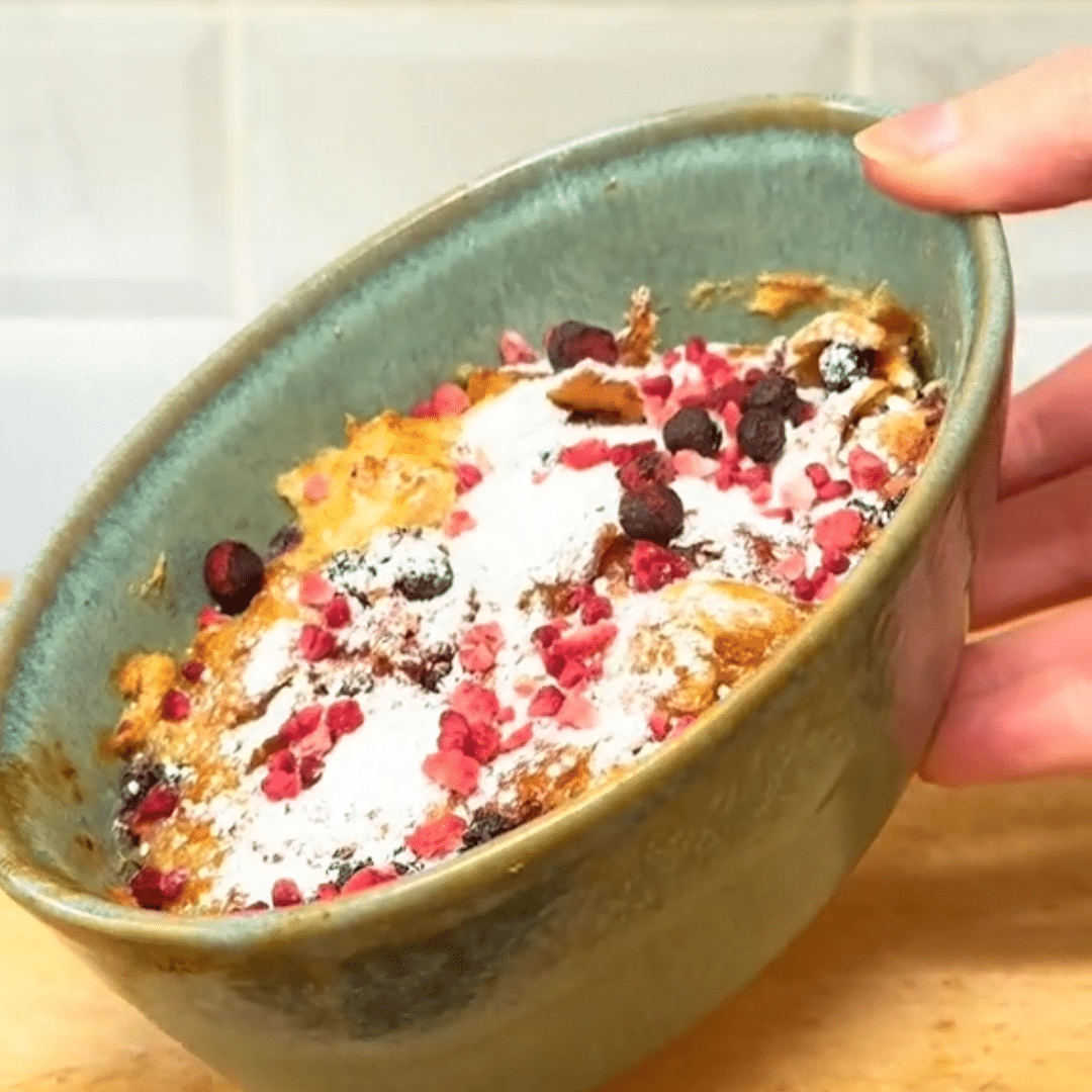 Summer Fruit Baked Croissant Pudding - Honeyberry Solutions