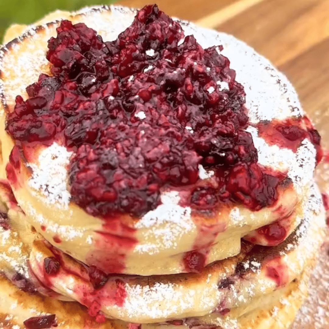 Berry Filled Fluffy Pancakes - Honeyberry Solutions